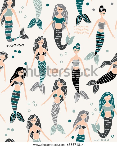 Mermaid Seamless Pattern Illustration Stock Vector (Royalty Free ...