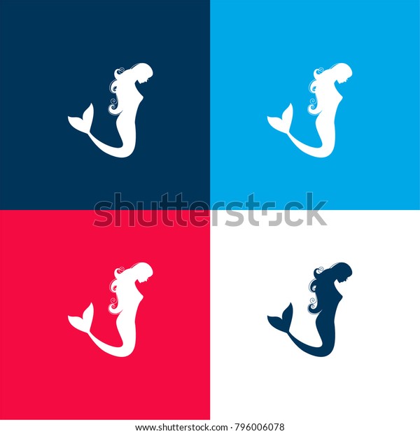 Mermaid Side View Silhouette Four Color: vector de stock (libre de ...