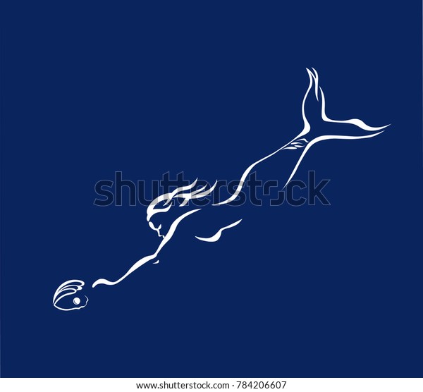 Mermaid Swimming Pearl Shell Vector Illustration Stock Vector (Royalty ...
