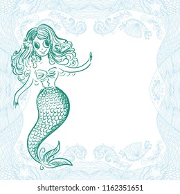 Beautiful Mermaid Color Vector Hand Drawn Stock Vector (Royalty Free ...