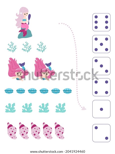 Mermaids Worksheet Teaching Mathematics Numeracy Preschool Stock Vector ...