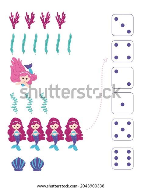 Mermaids Worksheet Teaching Mathematics Numeracy Preschool Stock Vector ...