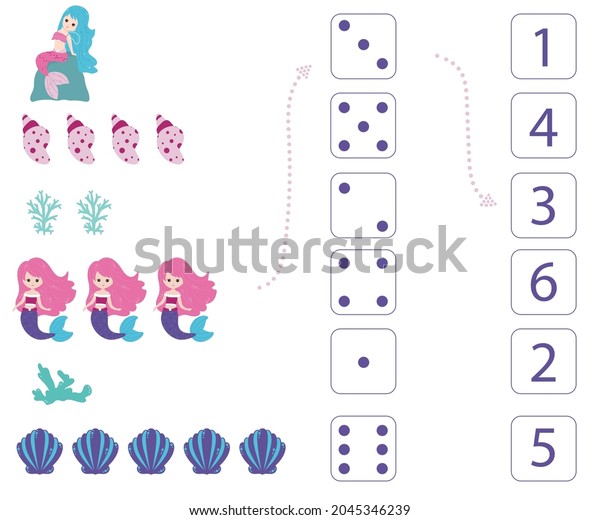 Mermaids Worksheet Teaching Mathematics Numeracy Preschool Stock Vector ...