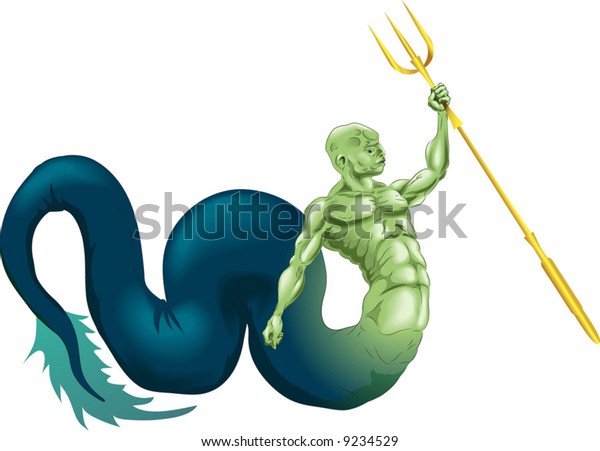 Merman Type Sea Creature God Poseidon: vector de stock (libre de ...