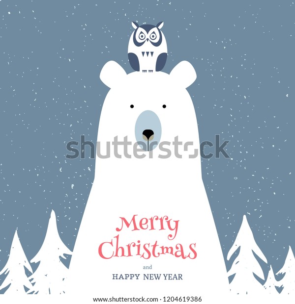 Merry Christmas Card Polar Bear Stock Vector Royalty Free 1204619386