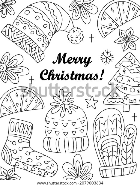 Merry Christmas Hand Drawing Coloring Page Stock Vector (Royalty Free ...