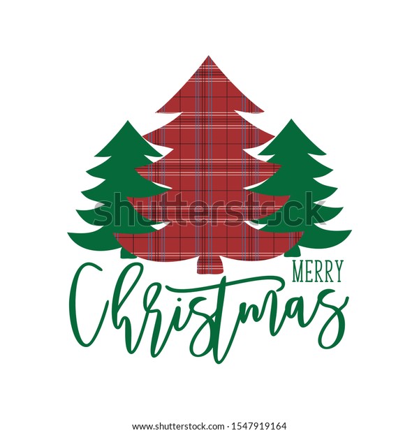 Merry Christmas Handwritten Text Christmas Trees Stock Vector (Royalty ...