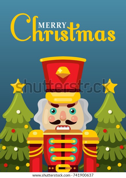 Merry Christmas Nutcracker Greeting Poster Flat Stock Vector (Royalty ...