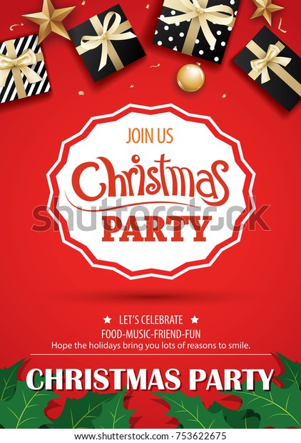 Merry Christmas Party Gift Box On Stock Vector (Royalty Free) 753622675 ...