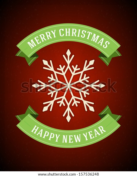 Merry Christmas Postcard Ribbons Snowflake Background Stock Vector ...