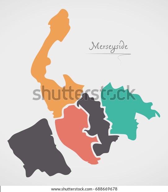 Merseyside England Map States Modern Round Stock Vector (Royalty Free ...