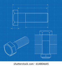 Metal Bolt Technical Drawing On Blueprint Stock Vector (Royalty Free ...