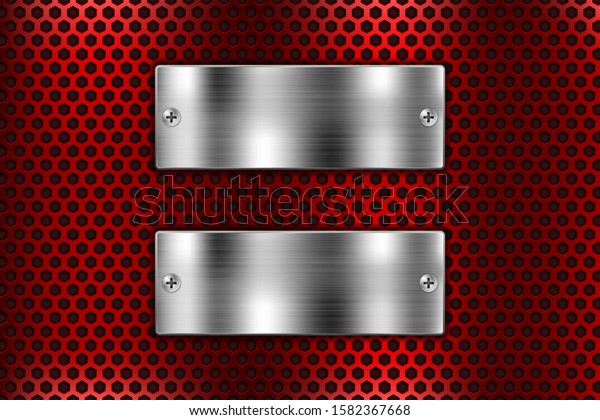 Metal Shields On Red Perforated Background Stock Vector (Royalty Free ...