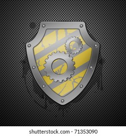 Metallic Shield Gears On White Background Stock Vector (Royalty Free ...