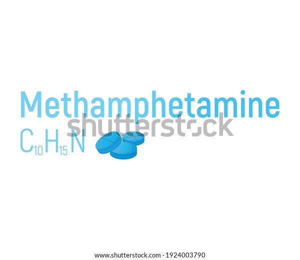 Methamphetamine concept chemical formula icon label, text font vector ...