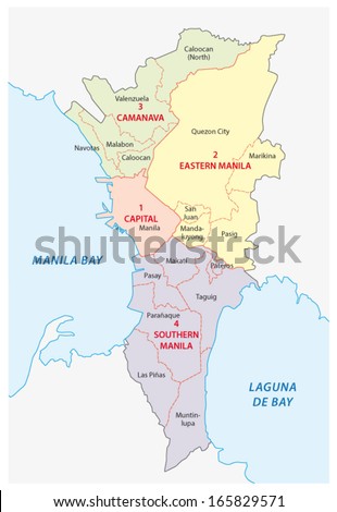 Metro Manila Administrative Map Stock Vector (Royalty Free) 165829571 ...