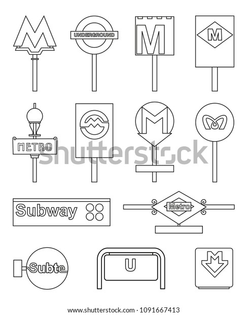 Metro Signs Cities World Set Vector Stock Vector (Royalty Free) 1091667413