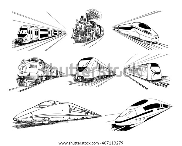 Metro Train Collection Vector Sketch Stock Vector (Royalty Free) 407119279
