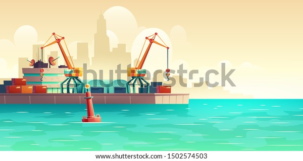 Metropolis Cargo Seaport Freight Cranes On Stock Vector (Royalty Free ...
