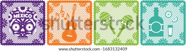 Mexican Cut Out Paper Set Stock Vector (Royalty Free) 1683132409 ...