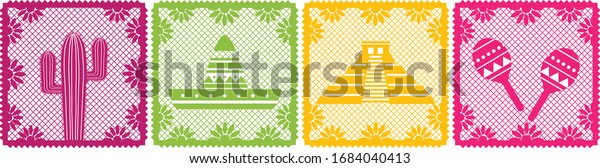 Mexican Cut Out Paper Set Stock Vector (Royalty Free) 1684040413 ...