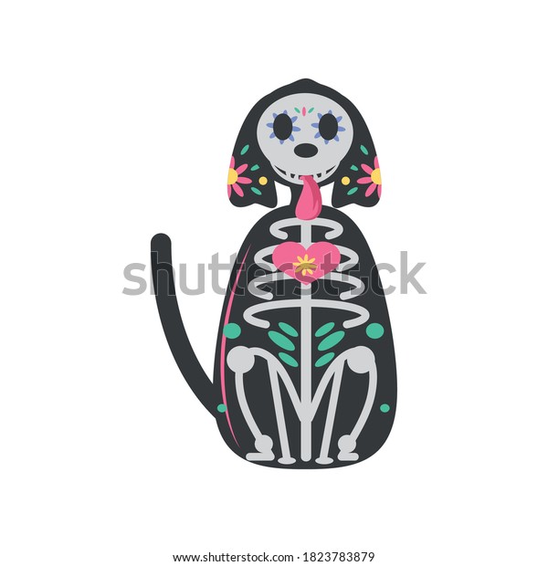 Mexican Day Dead Dog Skeleton Detailed Stock Vector (Royalty Free ...