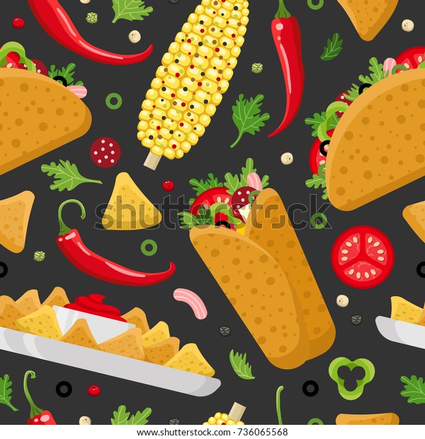 Mexican Food Seamless Pattern Burrito Taco Stock Vector (Royalty Free ...