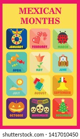 Mexican Months Icons Flat Design Stock Vector (Royalty Free) 1417010450 ...