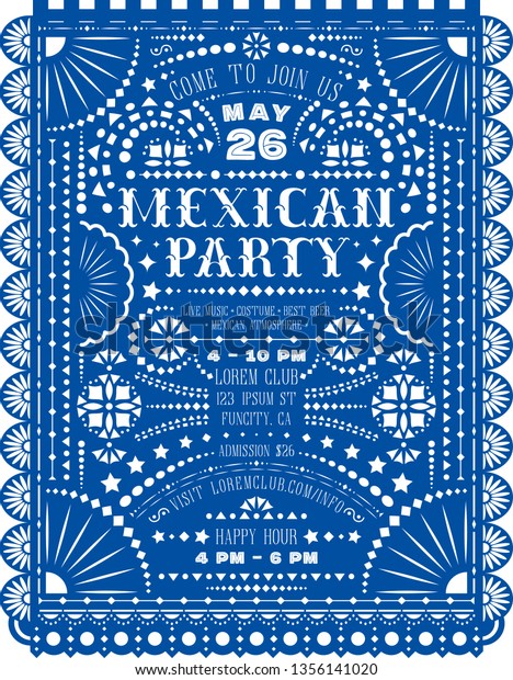 Mexican Party Announcing Poster Paper Cut Stock Vector (Royalty Free ...