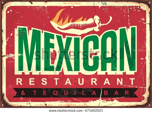 Mexican restaurant and tequila bar, old vintage sign concept with text ...