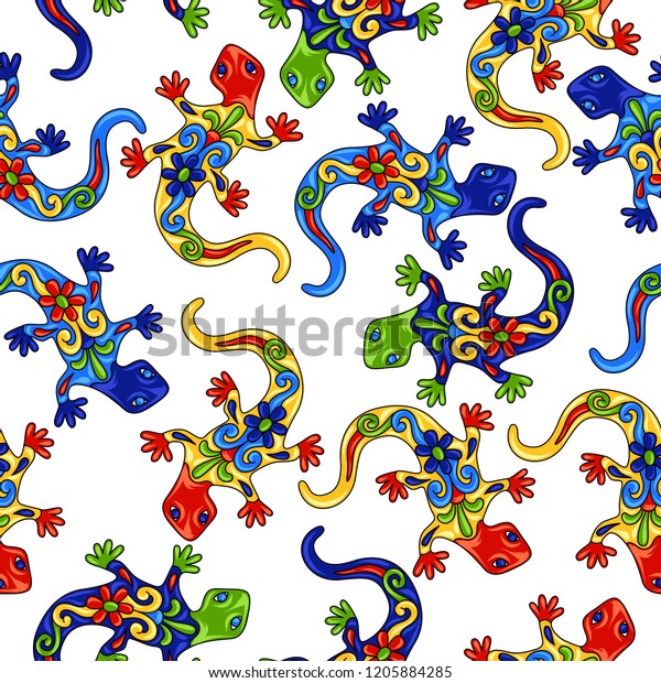 Mexican Seamless Pattern Lizards Traditional Decorative Stock Vector ...