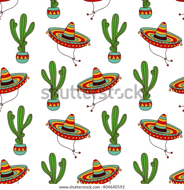 Mexican Sombrero Seamless Pattern Traditional Sombrero Stock Vector ...