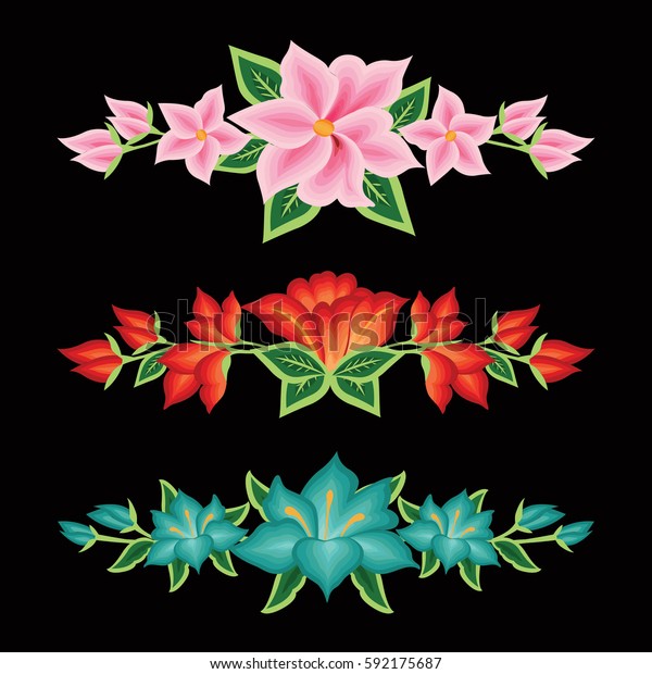 Mexican Style Floral Borders Stock Vector (Royalty Free) 592175687 ...