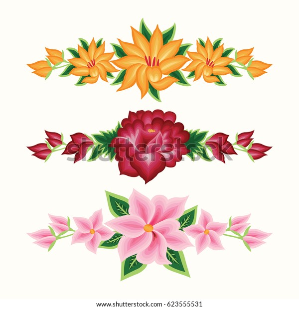 Mexican Style Floral Borders Stock Vector (Royalty Free) 623555531