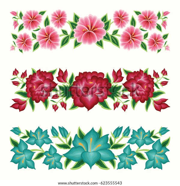 Mexican Style Floral Borders: vector de stock (libre de regalías ...