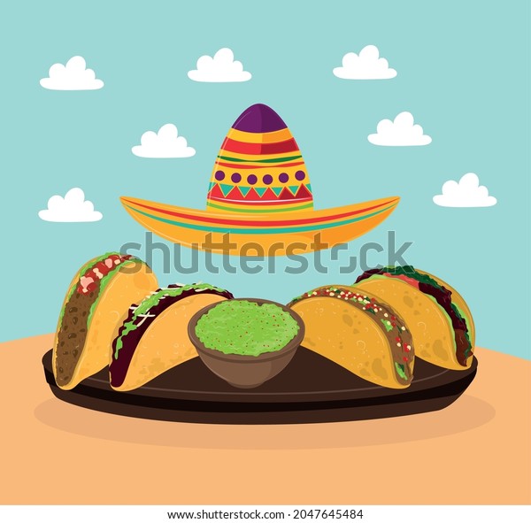 Mexican Tacos Hat Guacamole Stock Vector (Royalty Free) 2047645484 ...