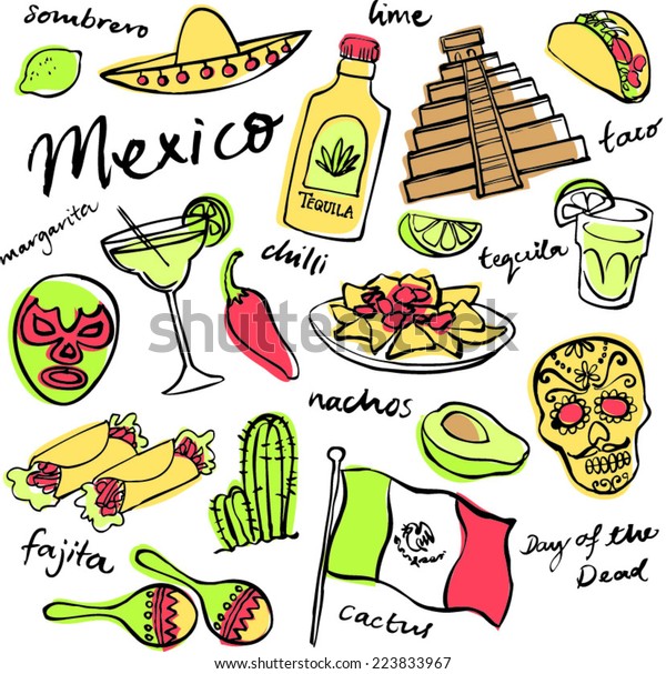 Mexico Doodle Icons Set Stock Vector (Royalty Free) 223833967 ...