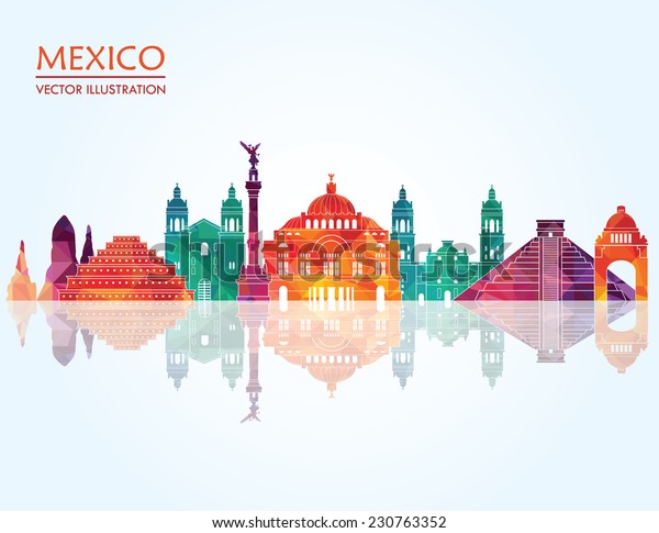 Mexico Famous Landmarks Skyline Vector Illustration Stock Vector ...