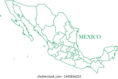 Mexico Outline Silhouette Map Illustration States: Stock-Vektorgrafik ...