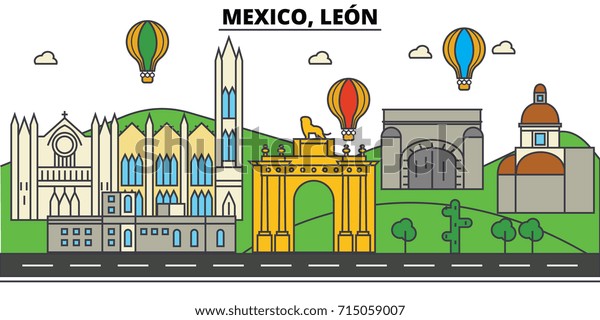 Mexico Leon City Skyline Architecture Buildings Stock Vector (Royalty ...