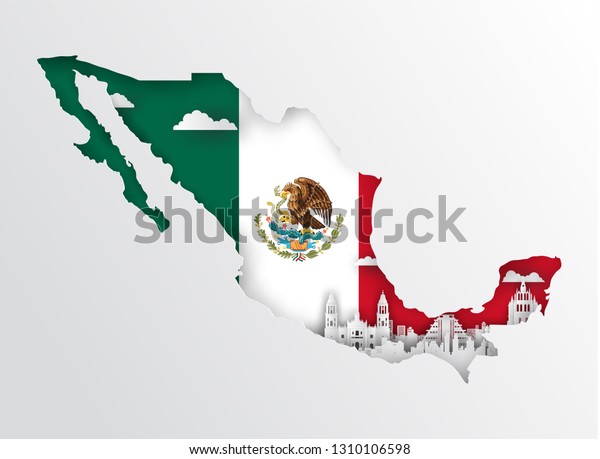 Mexico Map Concept Famous Landmarks Paper: เวกเตอร์สต็อก (ปลอดค่า ...