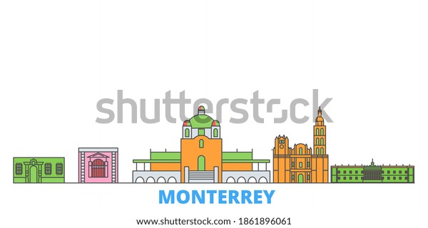 Mexico Monterrey Line Cityscape Flat Vector Stock Vector (Royalty Free ...