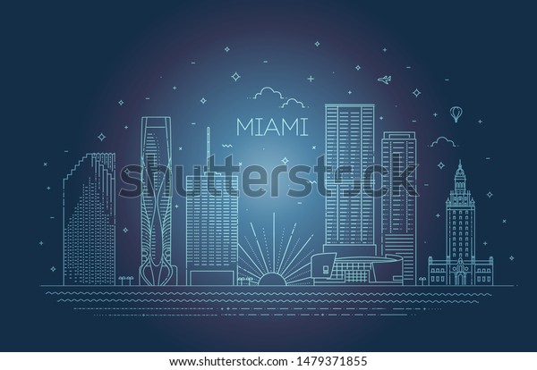 Miami City Skyline Vector Illustration Flat Stock Vector (Royalty Free ...