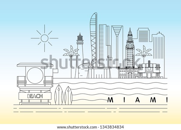 Miami Florida Skyline Vector Illustration Typography Stock Vector ...