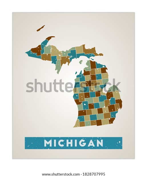Michigan Map Us State Poster Regions: เวกเตอร์สต็อก (ปลอดค่าลิขสิทธิ์ ...