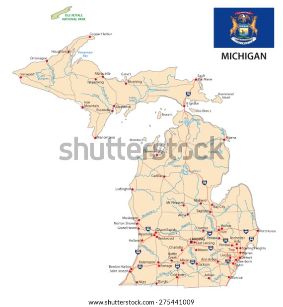 Michigan Road Map Flag Stock Vector (Royalty Free) 275441009