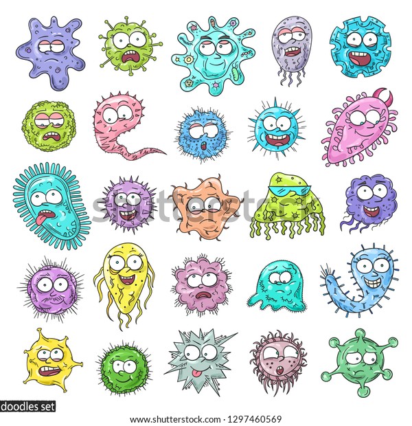 Microbes Doodles Set Viruses Bacteria Cells Stock Vector (Royalty Free ...