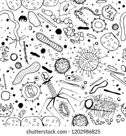 Bacteria Germs Hand Drawn Doodle Seamless: เวกเตอร์สต็อก (ปลอดค่า ...