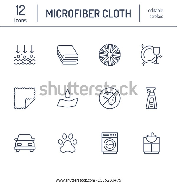 Microfiber Cloth Properties Flat Line Icons Stock Vector (Royalty Free ...