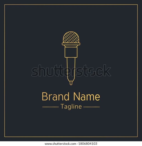 Microphone Golden Outline Logo Design Template Stock Vector (Royalty ...